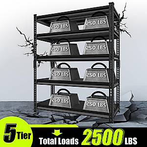SDXYSTCE Garage Shelving Heavy Duty 2500LBS Loads, 48" W Adjustable Garage Storage Shelves, 5-Tier Metal Shelving Units and Storage, Industrial Utility Shelf, 48" Wx18 Dx78 H,Black