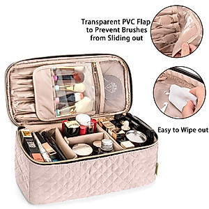 Teamoy Travel Makeup Brush Case, Makeup Train Organizer Bag with Handle for Makeup Brushes(up to 8-inch) and Essentials, Large, Misty Rose(BAG ONLY)