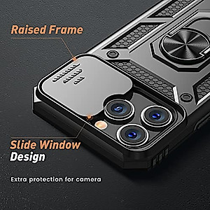 Goton for iPhone 14 Pro Max Case with Screen Protector - Slide Camera Cover Phone Case with Ring Stand, Heavy Duty Military Grade Shockproof Rugged Bumper for iPhone 14 Pro Max Accessories Black