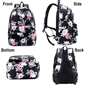 Createy School Backpack for Teen Girls Kids Bookbags Water Resistant Floral Backpack with Lunch Box Pencil Case