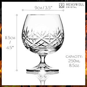 Hemswell Crystal Brandy Snifter Single Cognac Glass - Small Brandy Snifters for Brandy or Whiskey - Elegant and Exquisite Cognac Balloon Glass Crystal 8.5oz - Glenrigg Design
