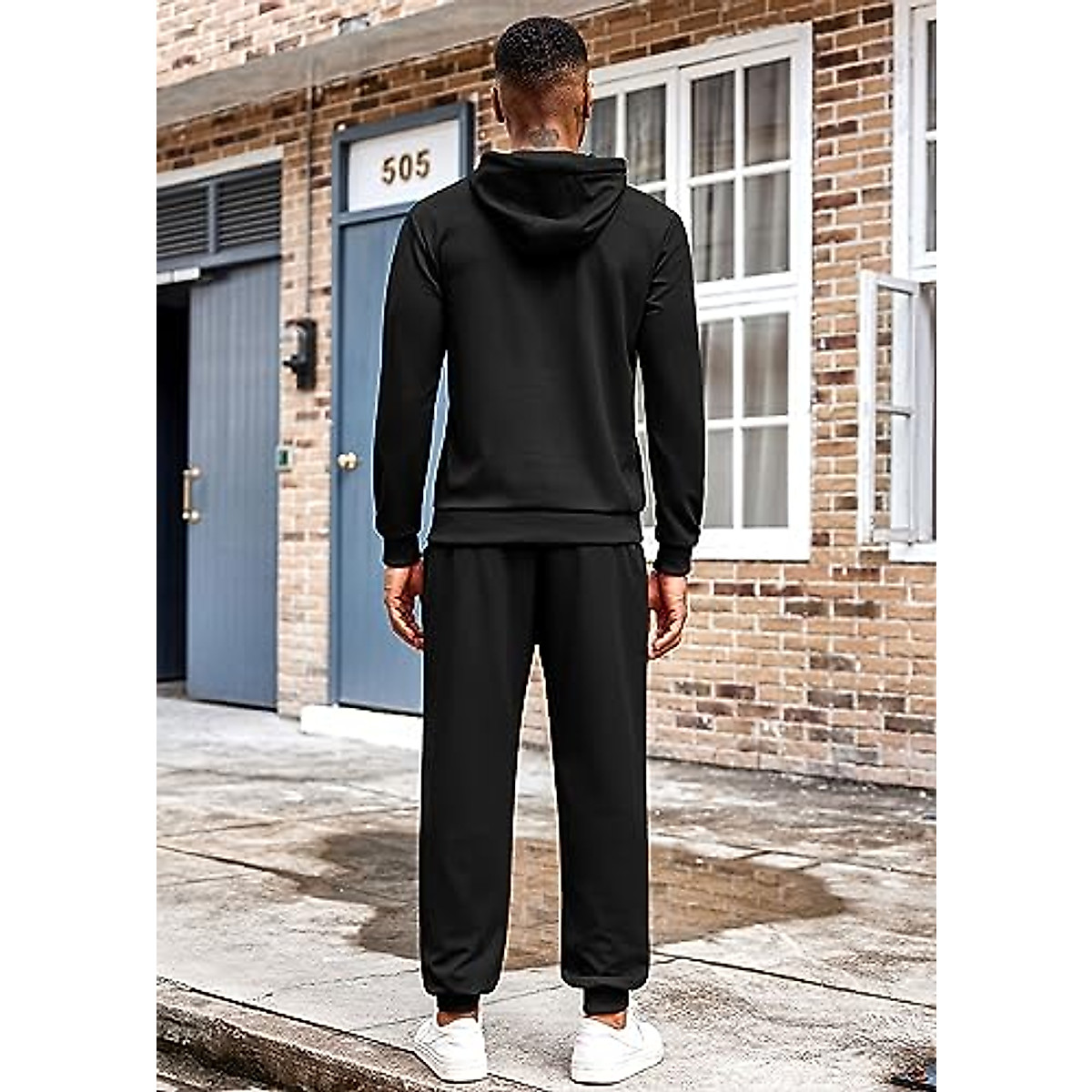 COOFANDY Mens Athletic 2 Piece Tracksuit Set Casual Sweatsuits hoodie Sweatpants Jogging Suits Black Small