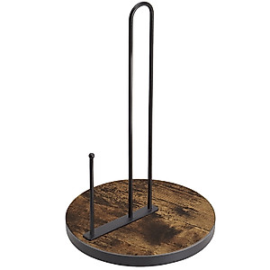 Giikin Paper Towel Holder, Countertop, Stand with Heavy Duty Wood Base, Standing Roll Dispenser Hanger Rack for Kitchen and Bathroom Organization, Rustic Brown