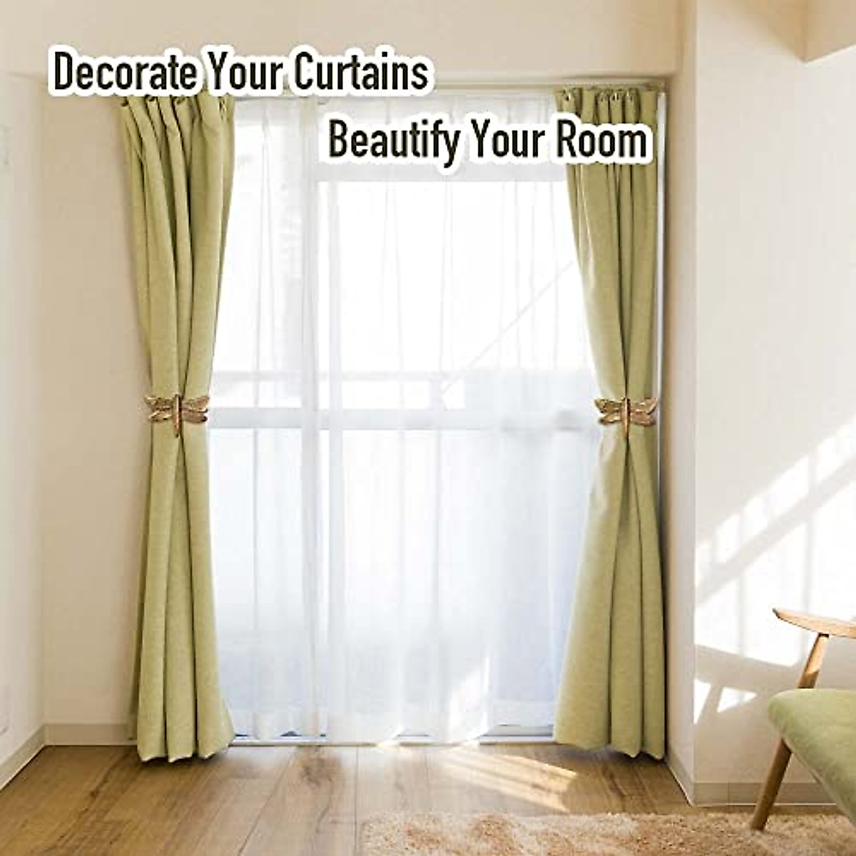 Vineland Retro Brown Dragonfly Magnetic Curtain Tie Back, 2 Pack Decorative Resin Animal Boho Holder for Curtains Drape, Rustic Home Decoration