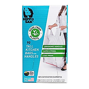Plant Based - Hippo Sak Tall Kitchen Bags with Handles, 13 Gallon (90 Count)