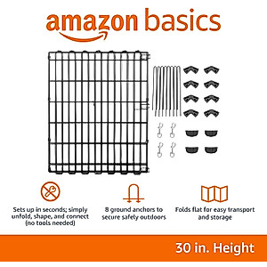Amazon Basics Foldable Octagonal Metal Exercise Pet Play Pen for Dogs, Fence Pen, No Door, Small, 60 x 60 x 30 Inches, black