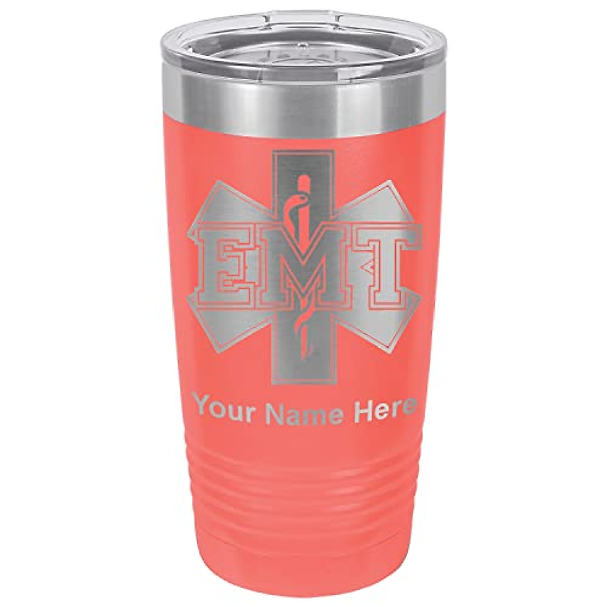 LaserGram 20oz Vacuum Insulated Tumbler Mug, EMT Emergency Medical Technician, Personalized Engraving Included (Coral)
