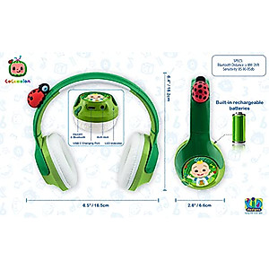 eKids Cocomelon Bluetooth Headphones for Kids, Wireless Headphones with Rechargeable Battery and USB-C Charging Cable Included