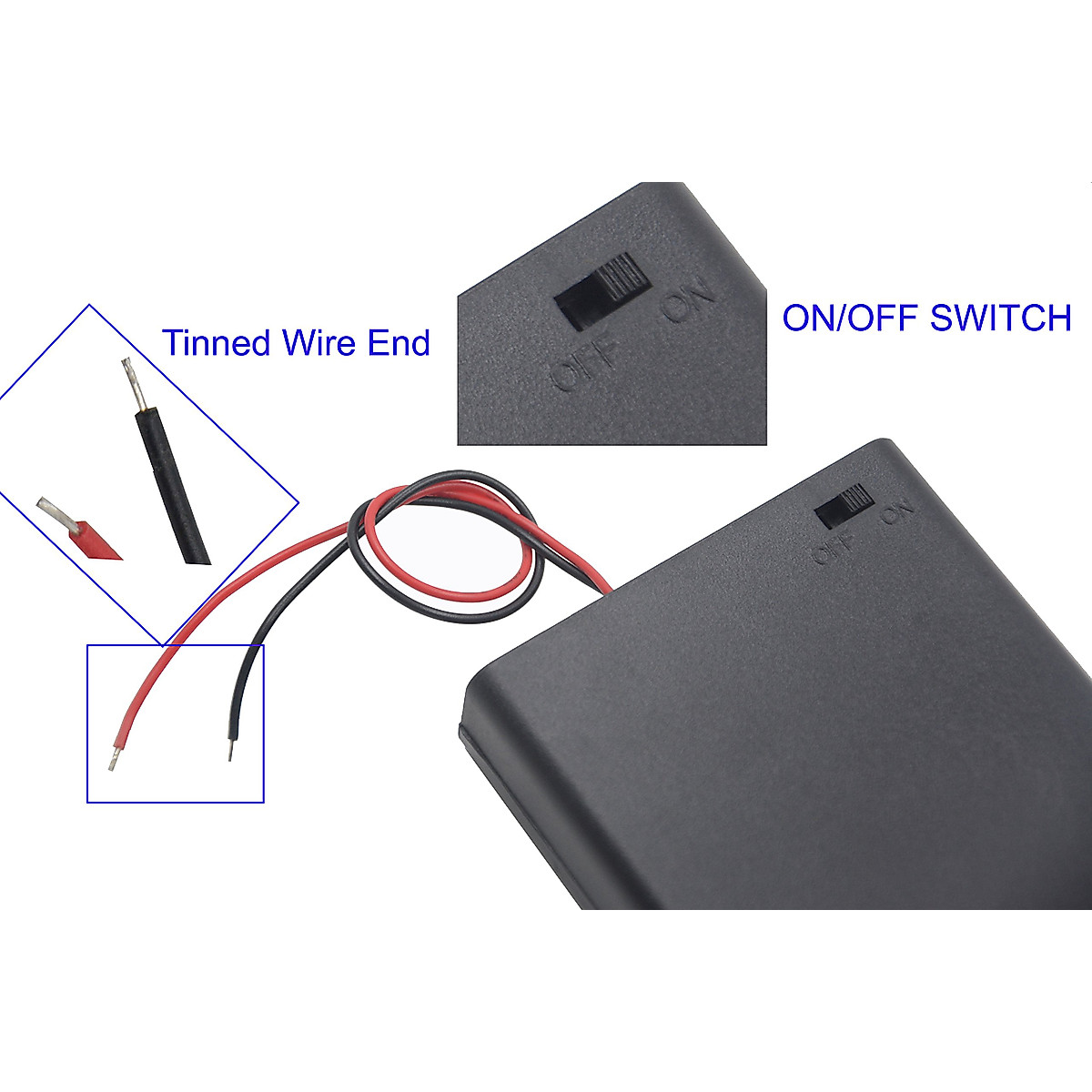 LampVPath (Pack of 2 4 AA Battery Holder with Switch, 6V Battery Holder with Switch, 4X 1.5V AA Battery Holder with Leads and Switch