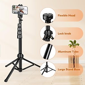 VICTIV 85" Tall Cell Phone Tripod Stand with Gooseneck and Remote, Portable Travel Tripod Stand, Overhead Tripod for iPhone 14 Pro Max/13/12/Android for Recording/Watching/Cooking/Fitness/Vlog