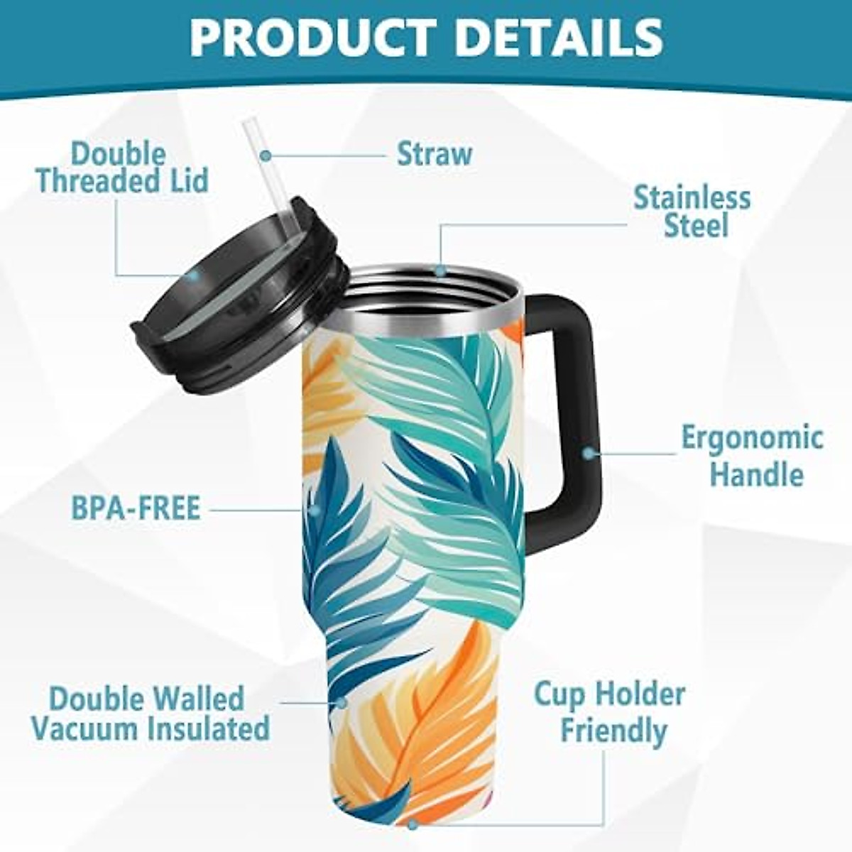 FRCSDIY Colored Leaves Insulated Tumbler with Handle and Straw Lid,30oz Leakproof Stainless Steel Cup BPA-Free Water Bottle
