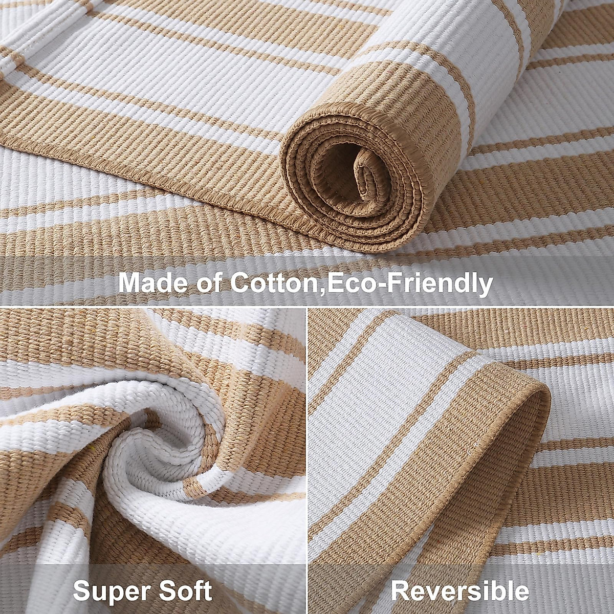 Collive Tan Outdoor Rug, 2x4.3 Striped Front Door Rug Cotton Hand-Woven Reversible Welcome Mats Outdoor Layering Rug Modern Porch Rugs for Farmhouse Entryway Entrance Decor