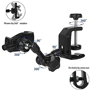 Mippko Phone Holder for Kitchen Cabinet/Desk/Table/Rod,Compatible with 3.5~7.5" iPhone/Nexus/HTC/Huawei/Smartphone,360°Adjustable Aluminum Alloy Arm Clip Mount