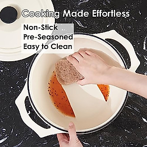 Yanzao Enameled Cast Iron Dutch Oven Pot with Lid and Handle, 4.75 Quart, Ceramic Interior, Nonstick, Large Cast Iron Pot, Cooking Pot, Dutch Oven for Sourdough Bread Baking, Rice, Cooking Spanish, 500 Degrees, Dishwasher Safe, Cookware, Kitchen Pot (Ench