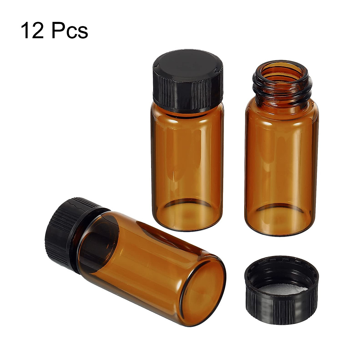 PATIKIL 10mL Reagent Media Bottle, 12 Pack Round Glass Storage Bottles Plastic Screw Cap for Lab Home, Brown