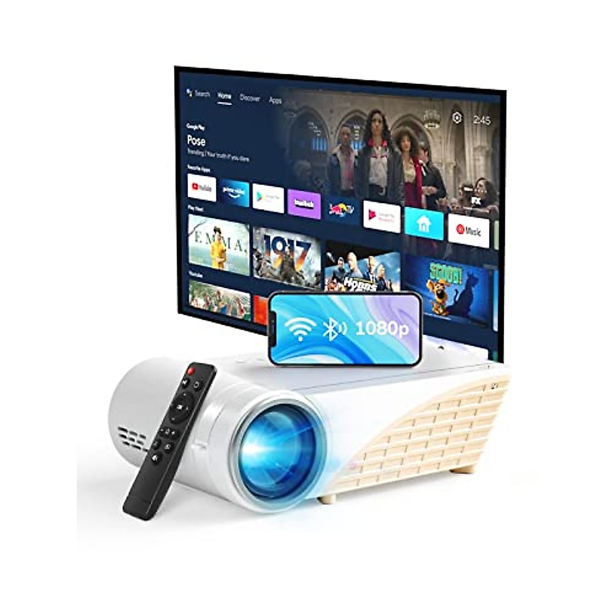 YEHUA Mini Projector with WiFi and Bluetooth,4k Portable Projector HD 1080P and 200" Screen Supported, LED Outdoor Movie Projector with Remote,Compatible with iOS,Android,HDMI,VGA,AV,2 USB Interface