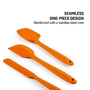 OVENTE Set of 5 Silicone Spatula , Food Grade Rubber Spatulas Heat Resistant w/ Stainless Steel Core & Seamless Design, Non Stick Rubber Spatula for Mixing, Baking & Cooking Orange SP12305O