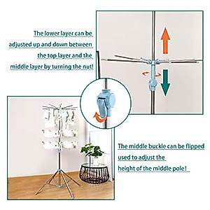 Hershii 3 Tiers Clothes Drying Rack Collapsible Indoor Outdoor Garment Airer Stand Folding Laundry Hanger Organizer Space Saving with Towels Bars and Clothespins, 43.3-66.92inches High