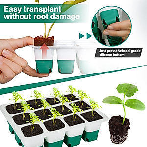 Patigrow 3 Pack Seed Starter Tray with Grow Light, Flexible Silicone 36 Cells Reusable Seed Starter Kit with Humidity Dome, Dishwasher Safe Seeding Starter Trays Indoor Greenhouse for Seed Starting