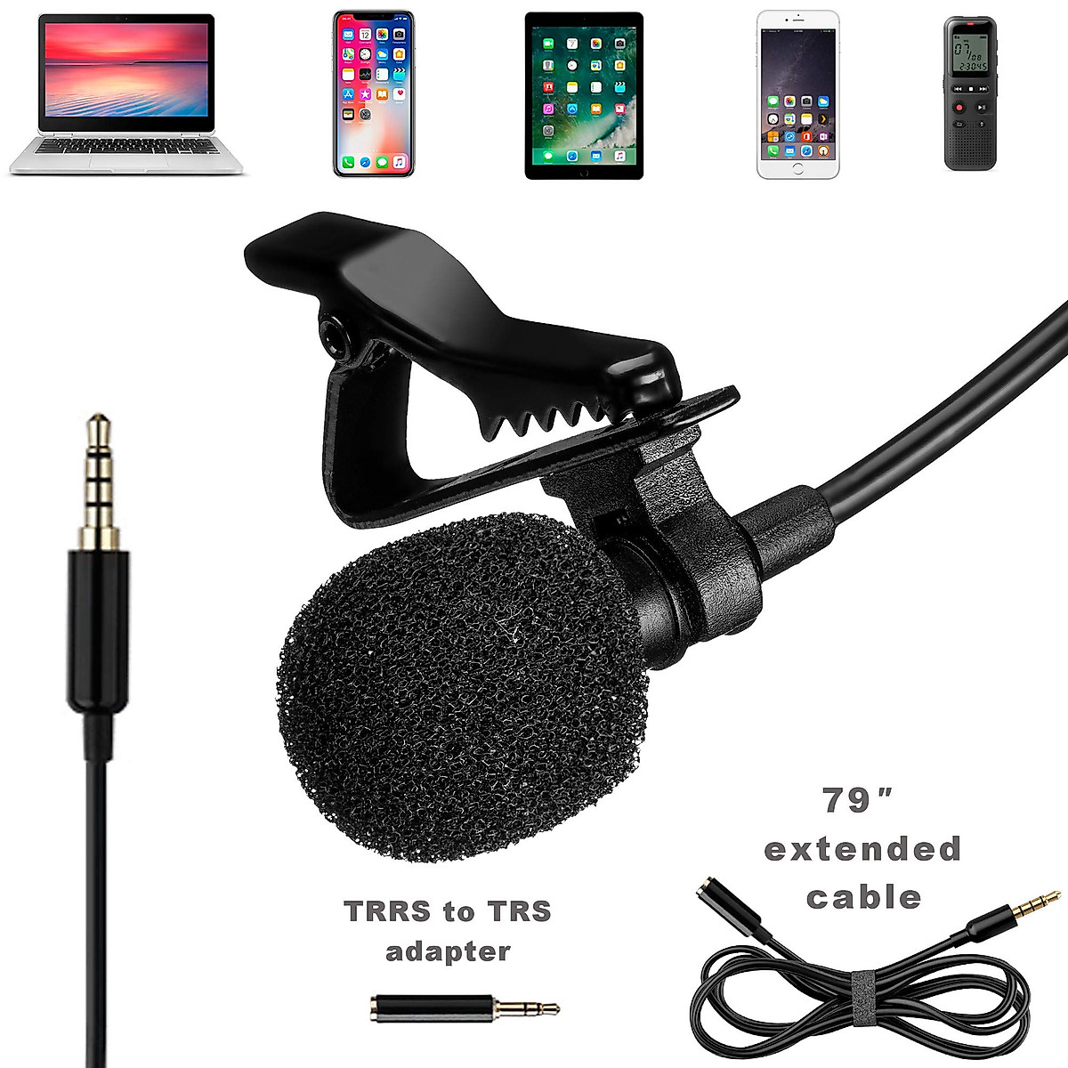 Lavalier Microphone - Professional Lapel Mic For Recording Interview, Podcast, Speech, Vlog, Video, Youtube - External Mic For IPhone, Android, Laptop - Pro Grade Lapel Microphone - Clip On Microphone