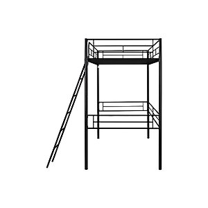 Lifeand Sturdy Twin Size Metal Loft Bed with Built-in Ladder and Guardrails for Space-Saving Solution in Kids' and Teens' Rooms,Black