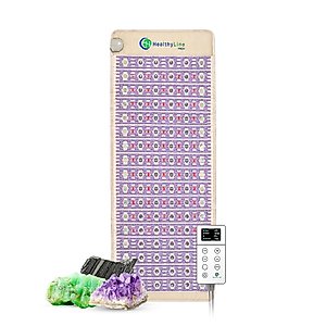 Healthyline Advanced Infrared Heating Pad - Amethyst, Tourmaline and Jade Gemstones - Heated Mat with LED Red Lights, Negative Ions and Hot Crushed Stones (Full Pro 74" x 28")