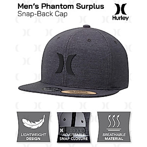Hurley Men’s Hat – Lightweight Phantom Core Snap-Back Baseball Cap, One Size, Black