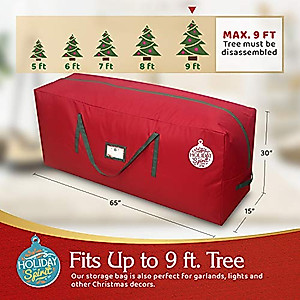 HOLIDAY SPIRIT Christmas Tree Storage Bag, Heavy-Duty 600D Oxford Material with Durable Reinforced Handles & Zipper, Waterproof Dust Protection (Red, Fits a 9FT Tree)