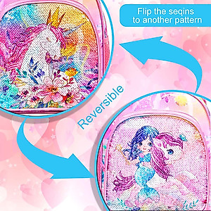 CCJPX Unicorn Backpack for Girls, 12.5” Toddler Sequin Bookbag Kindergarten Cute School Bag