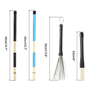 MECCANIXITY Drum Stick Brush Set 1 Pair Retractable Metal Drum Wire Brushes 1 Pair White Nylon Drum Brushes 2 Pair Rods Drum Brushes for Jazz Acoustic