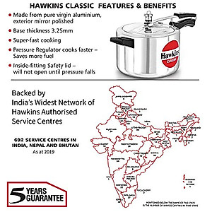 Hawkins Classic Aluminum Pressure Cooker, 5 L, Silver