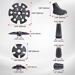 TheFitLife Trekking Poles Accessories Set - Rubber Replacement Pole Tip Protectors Fit Most Standard Hiking, Walking Poles with 11mm Hold Diameter (Black Set.2)