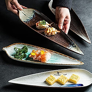 KOWMcp Dinner Plates Long Leaf Plate Leaf-Shaped Ceramic Plate Sushi Plate dim Sum Plate Restaurant Creative Plate Dish Flat Plate (Color : B)