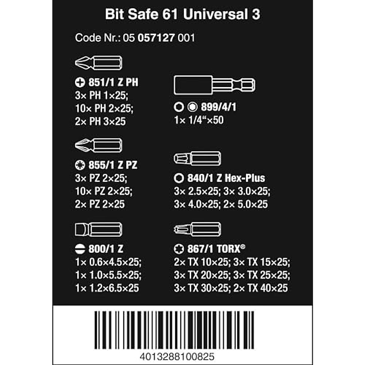Wera 05057127001 Bit-Safe "Universal 3" (61 Piece),MULTI