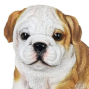 Exhart Dog Statue, Hand Painted English Bulldog Puppy Seated Garden Sculpture, Outdoor Lawn and Yard Art Decoration, 6.5 x 6 Inch