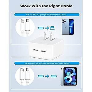 Apple Fast Charger, 40W Super Quick Dual USB C Wall Charger [Apple MFi Certified] Double Port Apple USB C Charger Foldable Plug with USB C to Lightning Cable and USB C to C Cable for iPhone, iPad