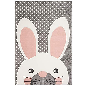 SAFAVIEH Carousel Kids Collection Area Rug - 5'3" x 7'6", Pink & Grey, Bunny Ear Design, Non-Shedding & Easy Care, Ideal for High Traffic Areas for Boys & Girls in Playroom, Nursery, Bedroom (CRK168P)