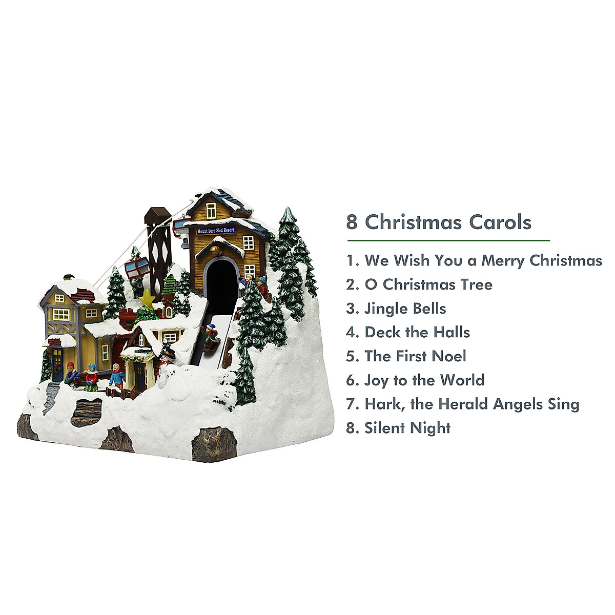 MOMENTS IN TIME Christmas Village Building, Mount Lure Sled Resort, Ski Resort with Ski Lift with LED Lights, Christmas Music, and Animation - Power Adapter (Included) (9.8" H x 12.2" W x 8.3" D)