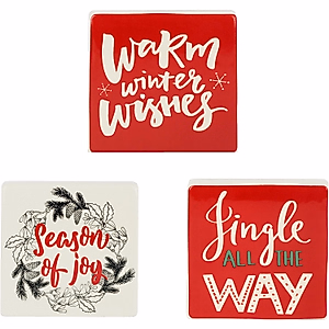 Holiday Ceramic Blocks Set of 3 Large Heavy 5 x 5 Christmas Ceramic Blocks Tabletop Cute Blocks For Your Ceramic Holiday Villages