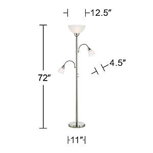 Possini Euro Design Alexei Modern Torchiere Floor Lamp Tree 3-Light Gooseneck Arm 72" Tall Brushed Nickel White Crackle Glass Pole Dimmer Living Room Reading House Bedroom Home Office