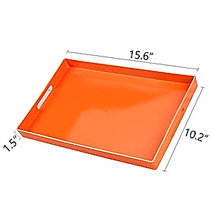 Zosenley Decorative Tray, Rectangular Plastic Tray with Handles, Modern Vanity Tray and Serving Tray for Bathroom, Kitchen, Ottoman and Coffee Table, 15.6” x 10.2”, Orange