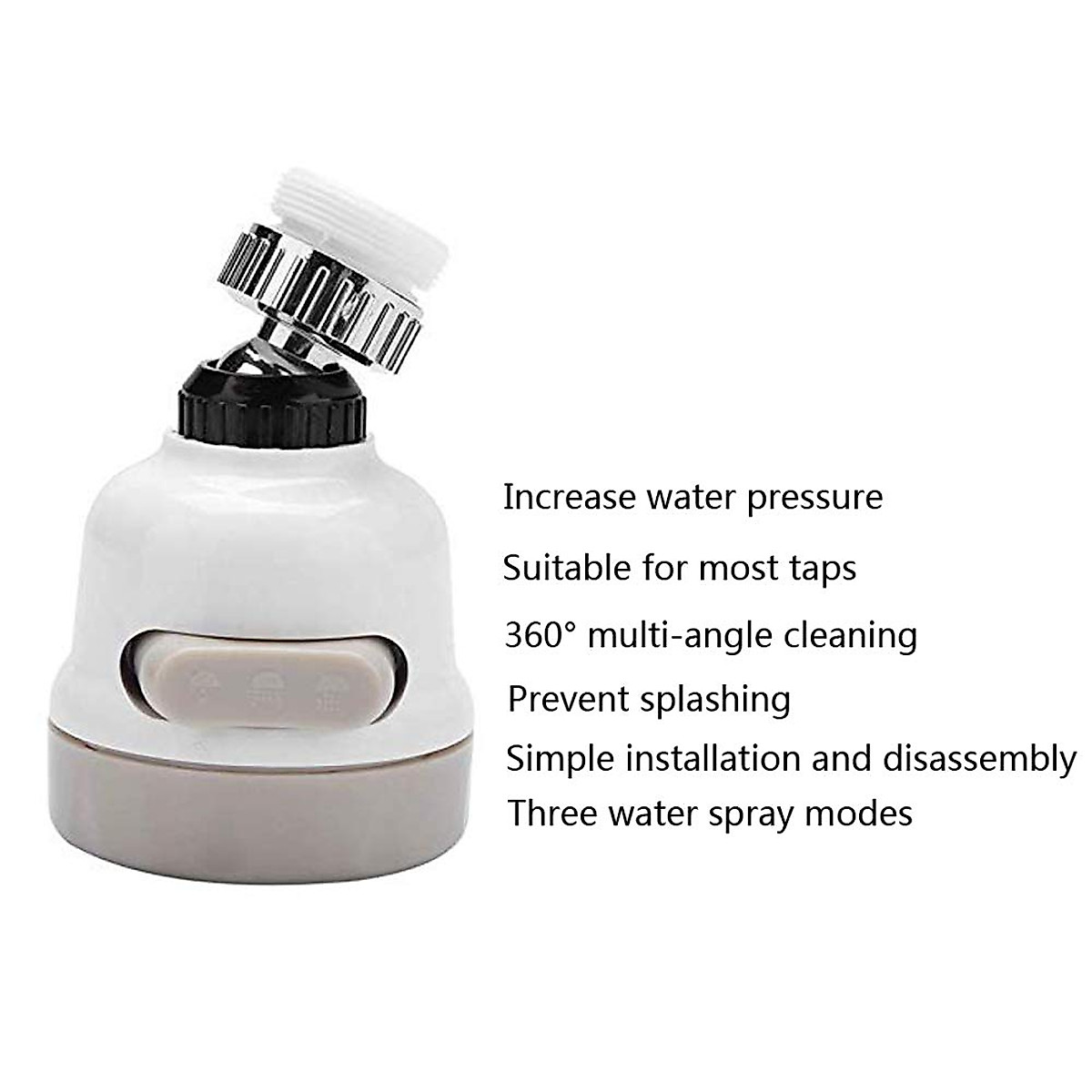 Movable Kitchen Tap Head, 360° Rotatable Water Spray ABS Sink Faucet Spray Head Tap,Splash Filter Water Saving Pressurization Nozzle Bubbler Connector, 3 Modes Adjustment (Pack of 2,White)