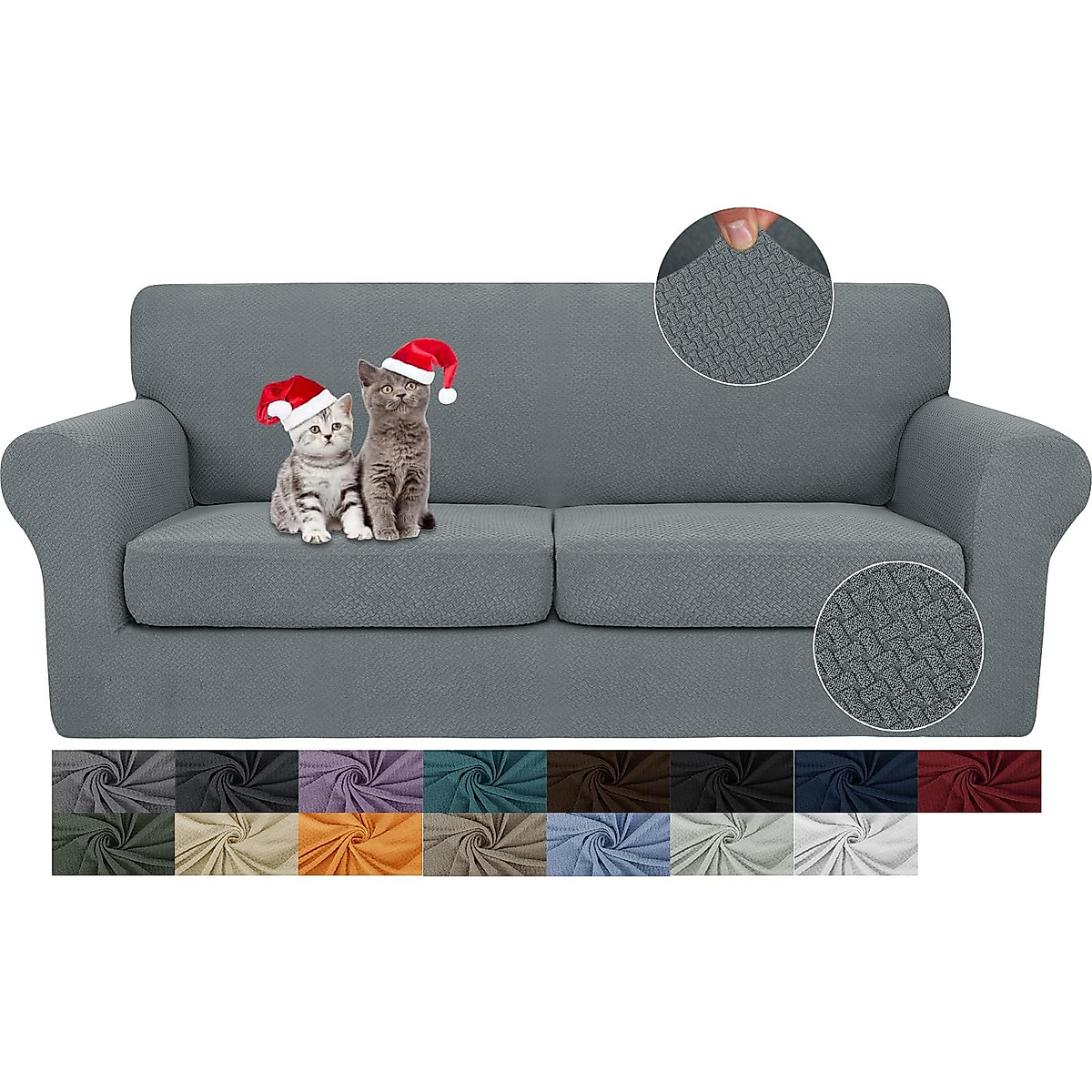 JIVINER 3 Pieces Couch Covers for 2 Cushion Couch Stretch Sofa Slipcover with 2 Extra Large Seat Cushion Covers Thick Fitted Loveseat Sofa Covers for Living Room (XL Loveseat, Light Gray)