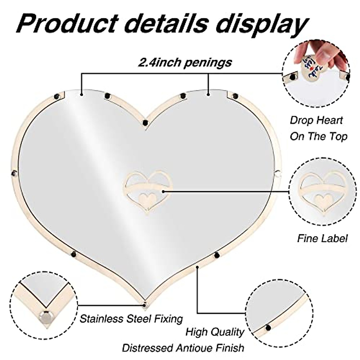 Vetoo Wedding Guest Book Alternative, Rustic Wedding Decorations for Guests to Sign, Baby Shower Guest Book Frame with 100 Wooden Hearts for Reception.