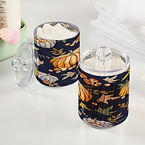 Kigai Autumn Pumpkins Qtip Holder Dispenser - 14OZ Clear Plastic Apothecary Jars Food Storage Jar with Lids Bathroom Canister Organizer for Coffee, Tea, Candy, Floss (2Pack)