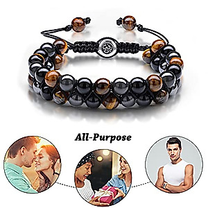 2 Pieces Lava Rock Bead Bracelets Hematite Black Obsidian Tiger Eye Stone Bracelet Healing Crystal Gemstone Bead Bracelet Adjustable Anxiety Bracelet