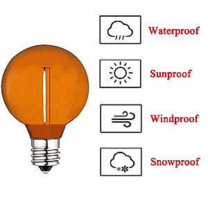 LRSUEYSKIN G40 Orange LED Replacement Bulb 1W Decorative Light Bulbs Shatterproof Waterproof LED Outdoor String Lights Night Light E12/C7 Candelabra Base for Wedding Party Garden Yard,15 Pack(Orange)