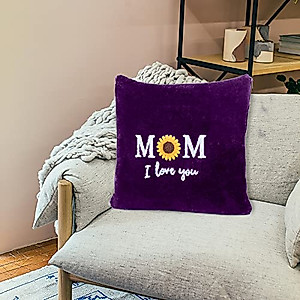 Birthday Gifts for Mom, Mom Birthday Gifts, Mother's Day Mom Gifts from Daughter, Valentines Day Gifts for Mom, Pillow Blanket 2 in 1, I Love You Mom Soft Sunflower Pillow Blanket 80"x60" (Purple)
