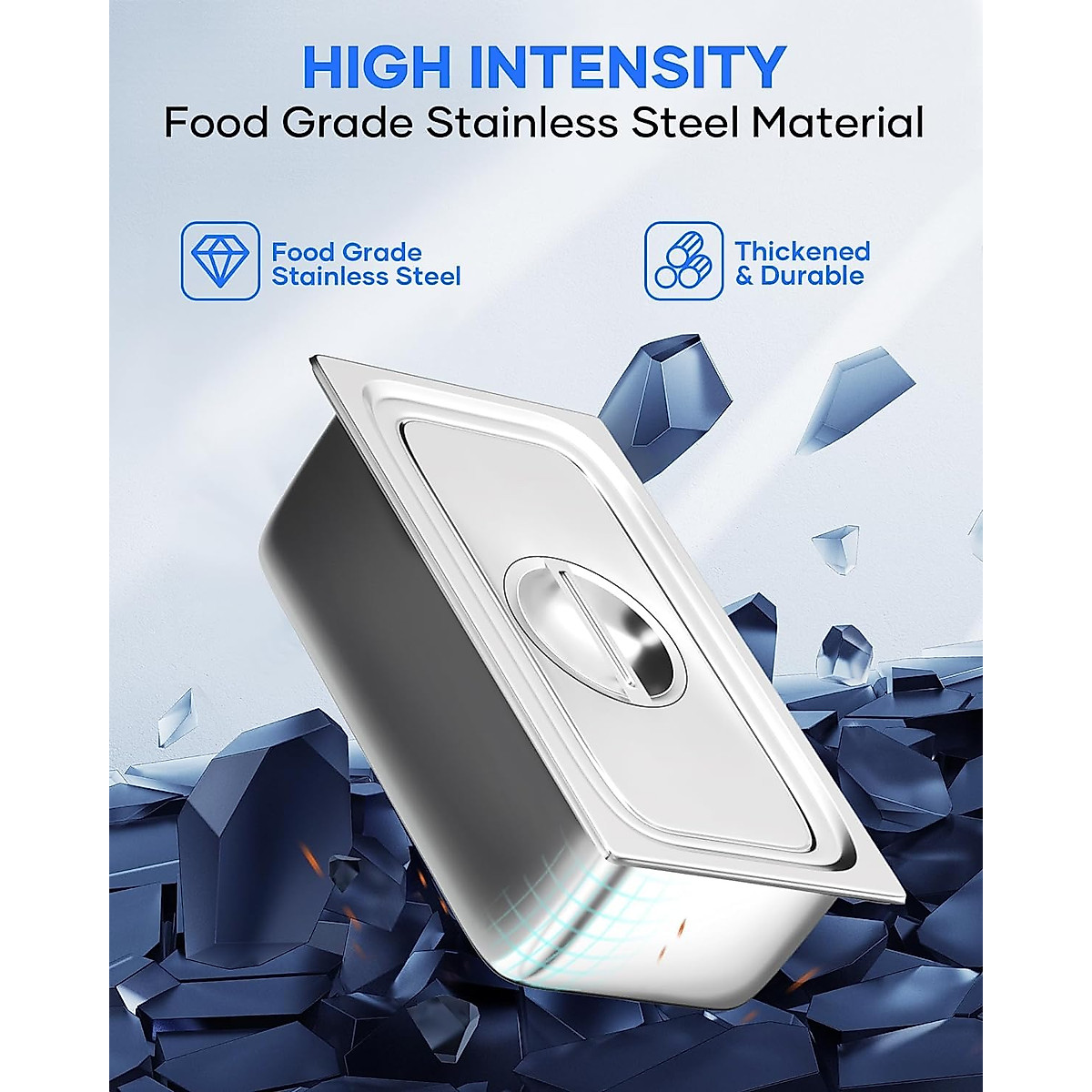 WantJoin 1/3 Size Hotel Pans with lids,10 Pack 6" Inch Deep Commercial Steam Table Pans Third Size with lids,Stainless Steel Steam Pan Restaurant Anti Clogging Steamer for Party,Restaurant,Hotel