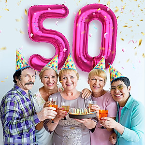 GINZU 40 Inch Hot Pink 50 Number Balloons Giant Jumbo Huge 50 Foil Mylar Helium Number Digital Balloons Dark Pink 50th Birthday Balloons 50th Anniversary Events Party Decorations Photo Shoot Supplies